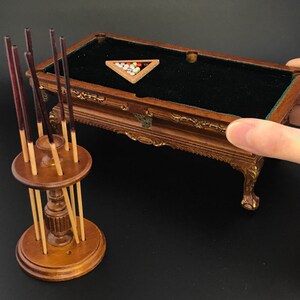 Miniature Pool Table Set for 1:12 Dollhouse Wooden Walnut Billiards Top ...