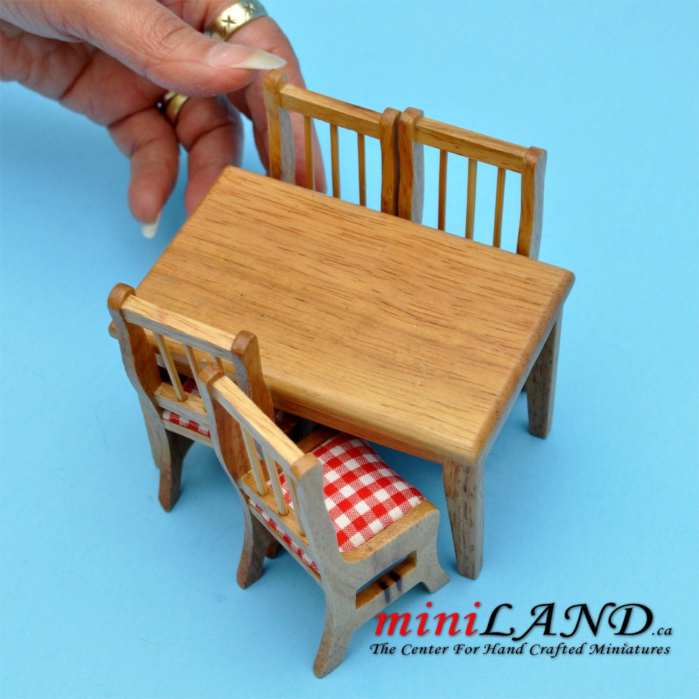 5 Pcs Country Style Kitchen Table With Chairs Oak Dollhouse Miniature 1 ...