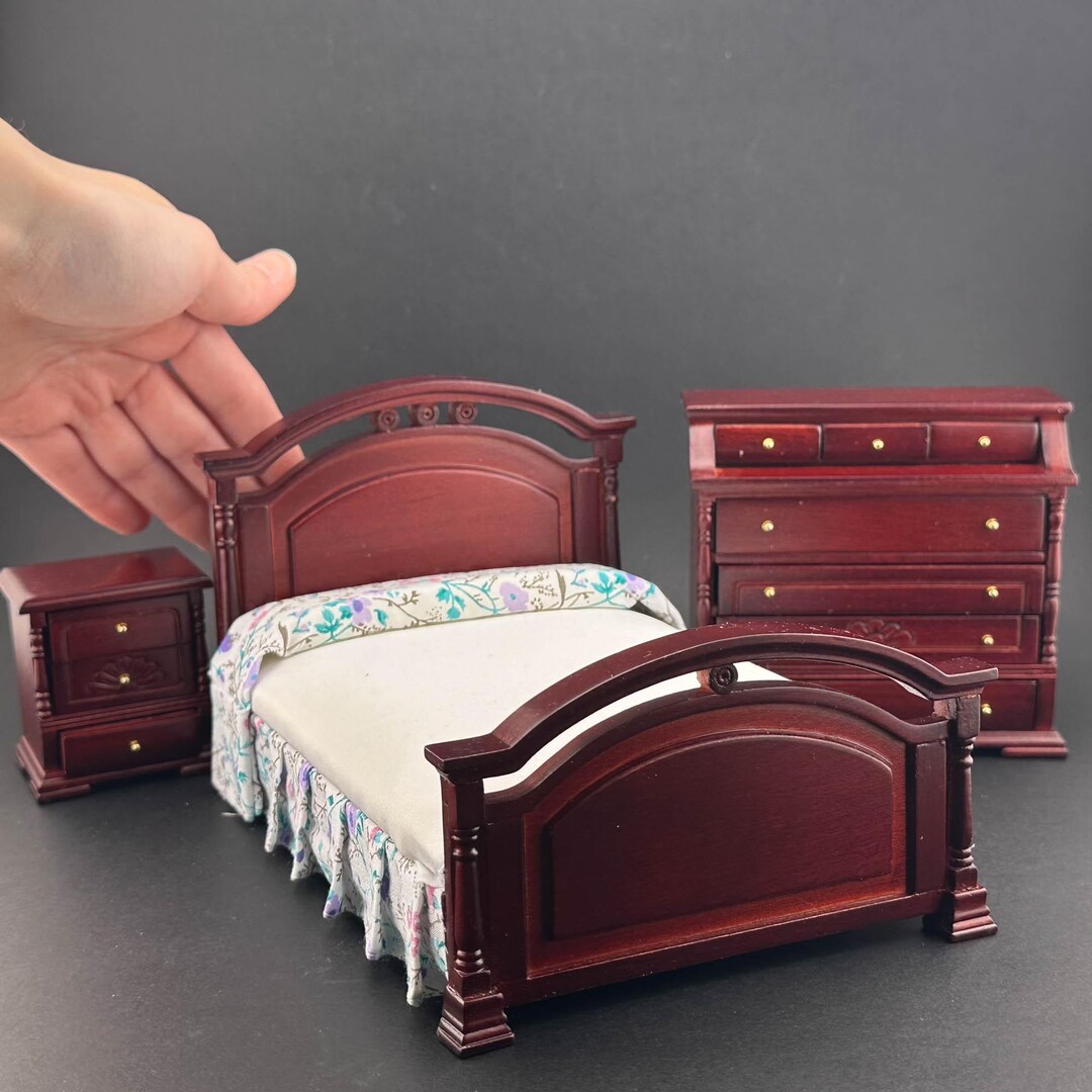 Victorian Miniature Bedroom Suite 3pcs Bed Dresser Bedstand in 1:12 ...