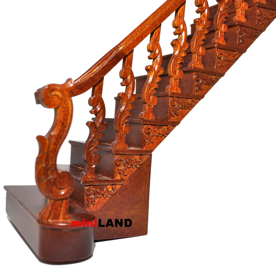 Quality RIGHT Baroque Staircase 9"-10" 1:12 Scale Miniature Wooden ...