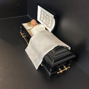 1:6 Scale Wooden Miniature Coffin Casket BLACK Color for 1/6 Dollhouse ...