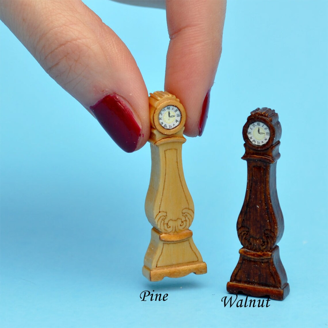 1:48 1/4" Quarter Scale Grandfather Clock Top Quality Walnut Dollhouse ...