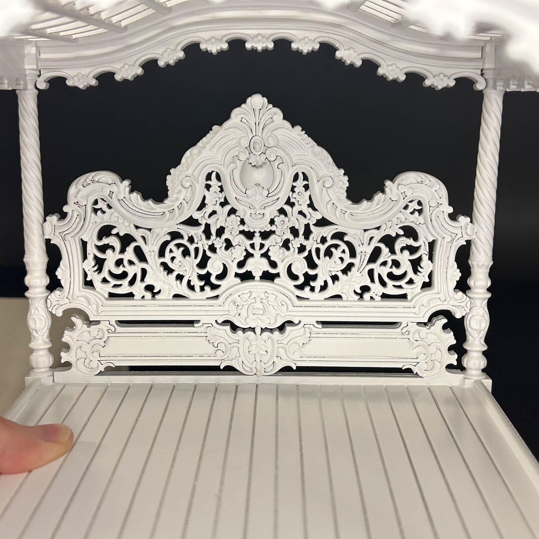 A Miniature Masterpiece King-size Wooden Baroque Carved White Victorian ...