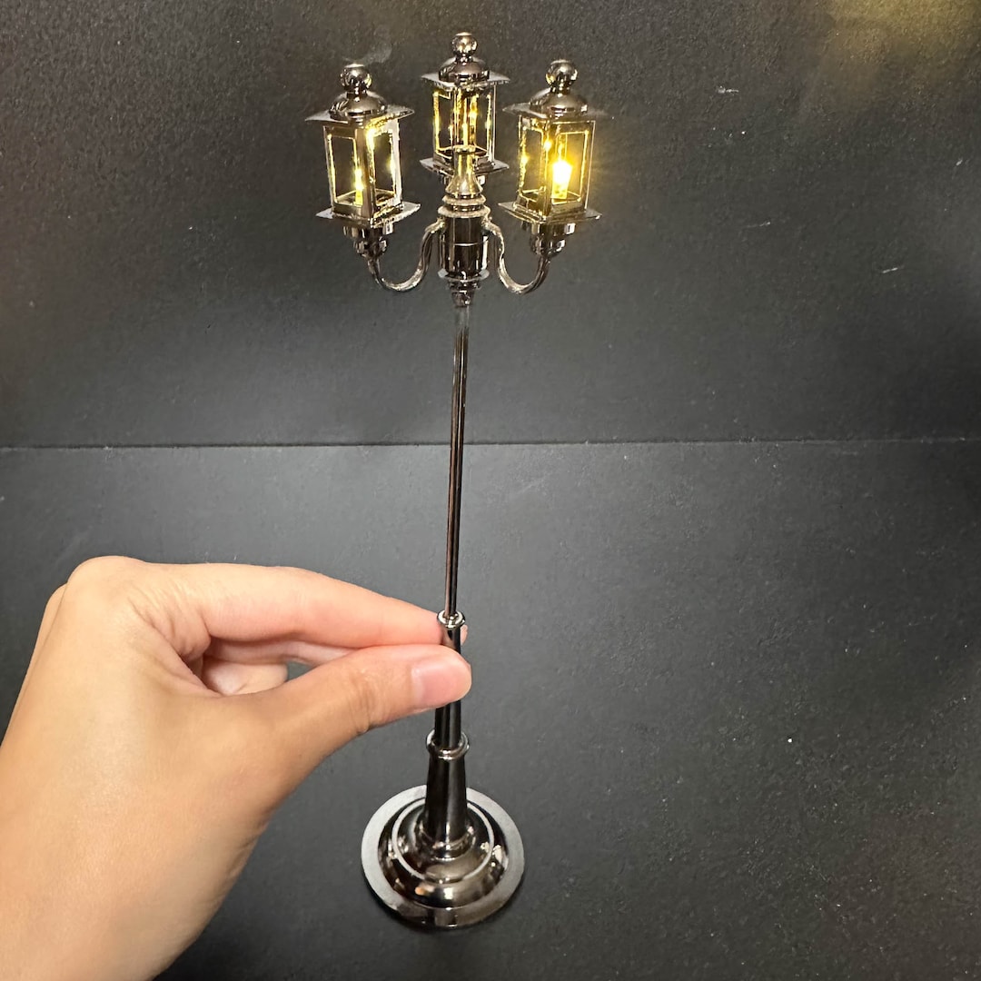 Miniature 8" Tall Triple 3 Arm Carriage Street Garden Lamp Light LED ...