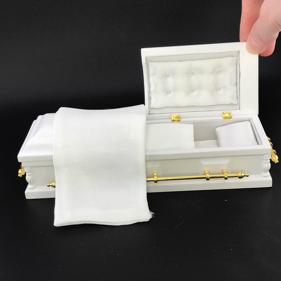 1:12 Wooden Miniature Coffin Casket WHITE Color With Brass Metal Rod ...