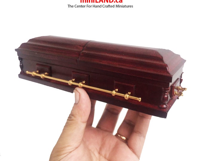 1:12 Scale Wooden Miniature Coffin Casket Mahogany Color Dollhouse ...
