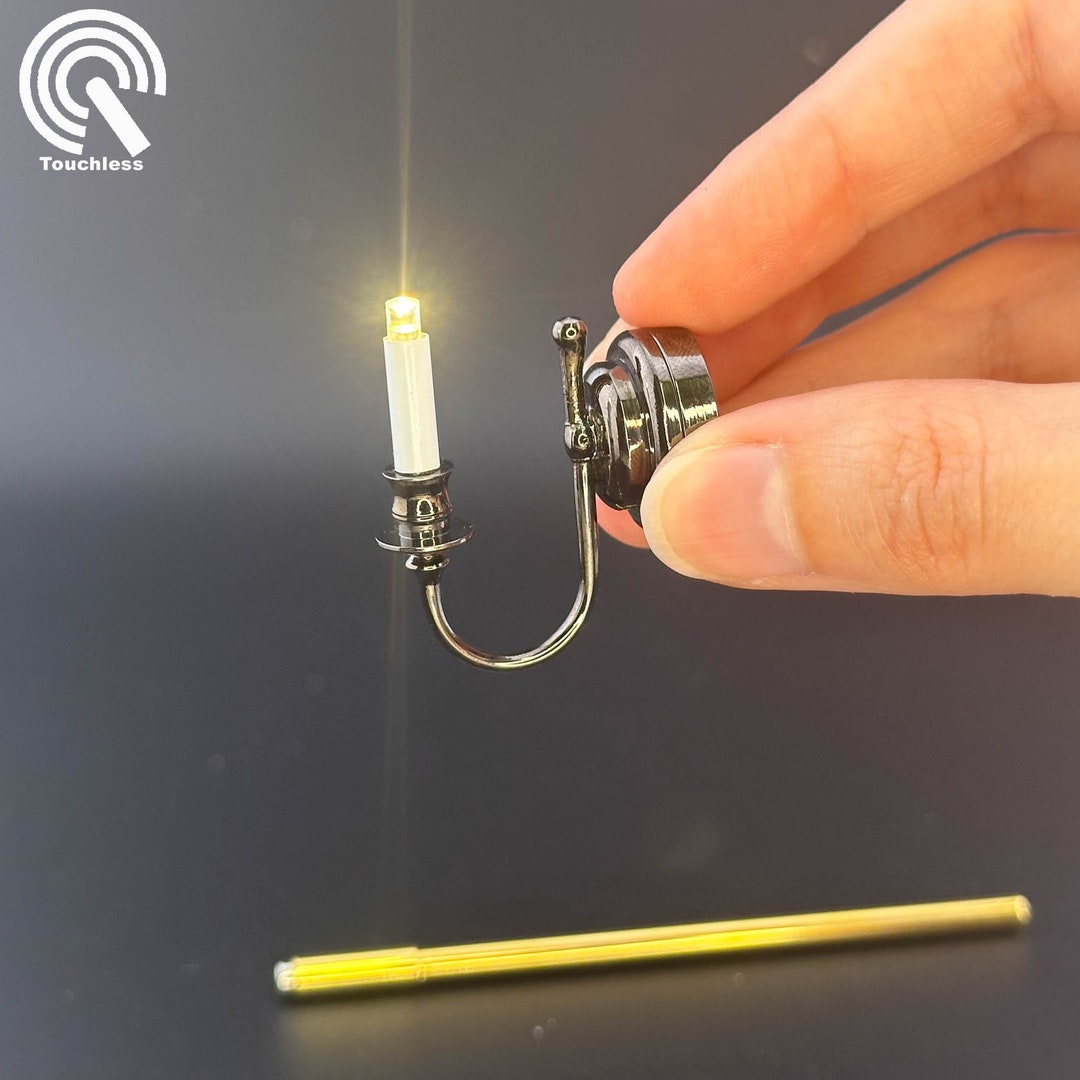Miniature Touchless Operation With Wand 1:12 Black Wall Sconce Candle ...
