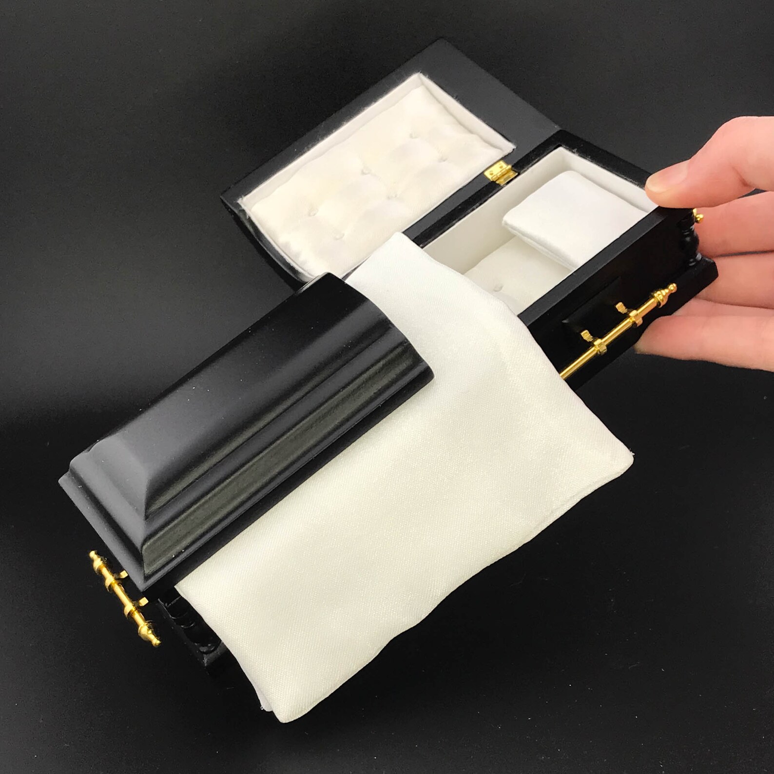 1:12 Wooden Miniature Coffin Casket BLACK Color With Brass Metal Rod ...