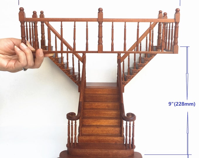 Quality Y Staircase 1:12 Scale Miniature Wooden Dollhouse Stair Walnut ...