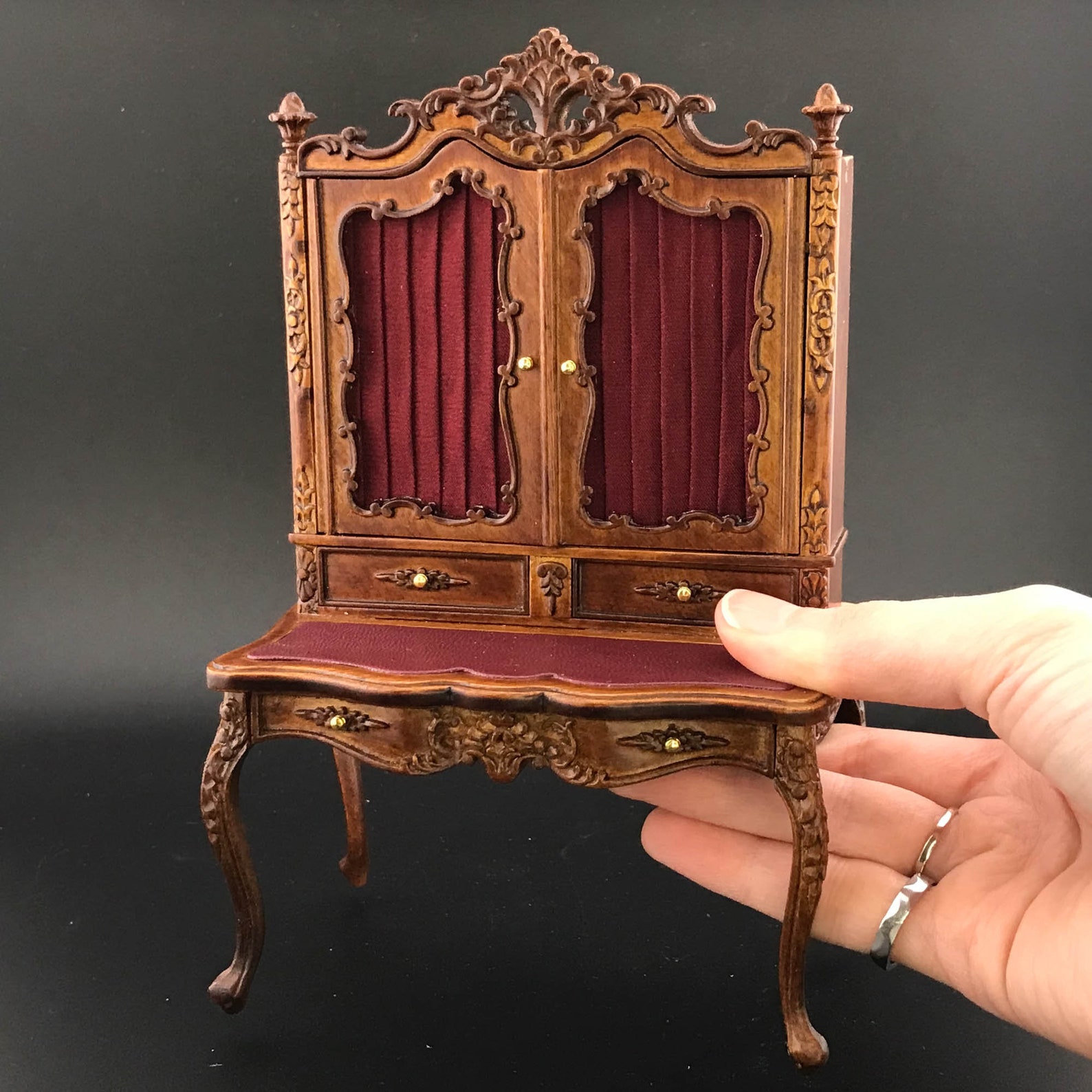 Victorian French SHOWCASE Desk Unit for 1:12 Dollhouse Miniature Shelf ...