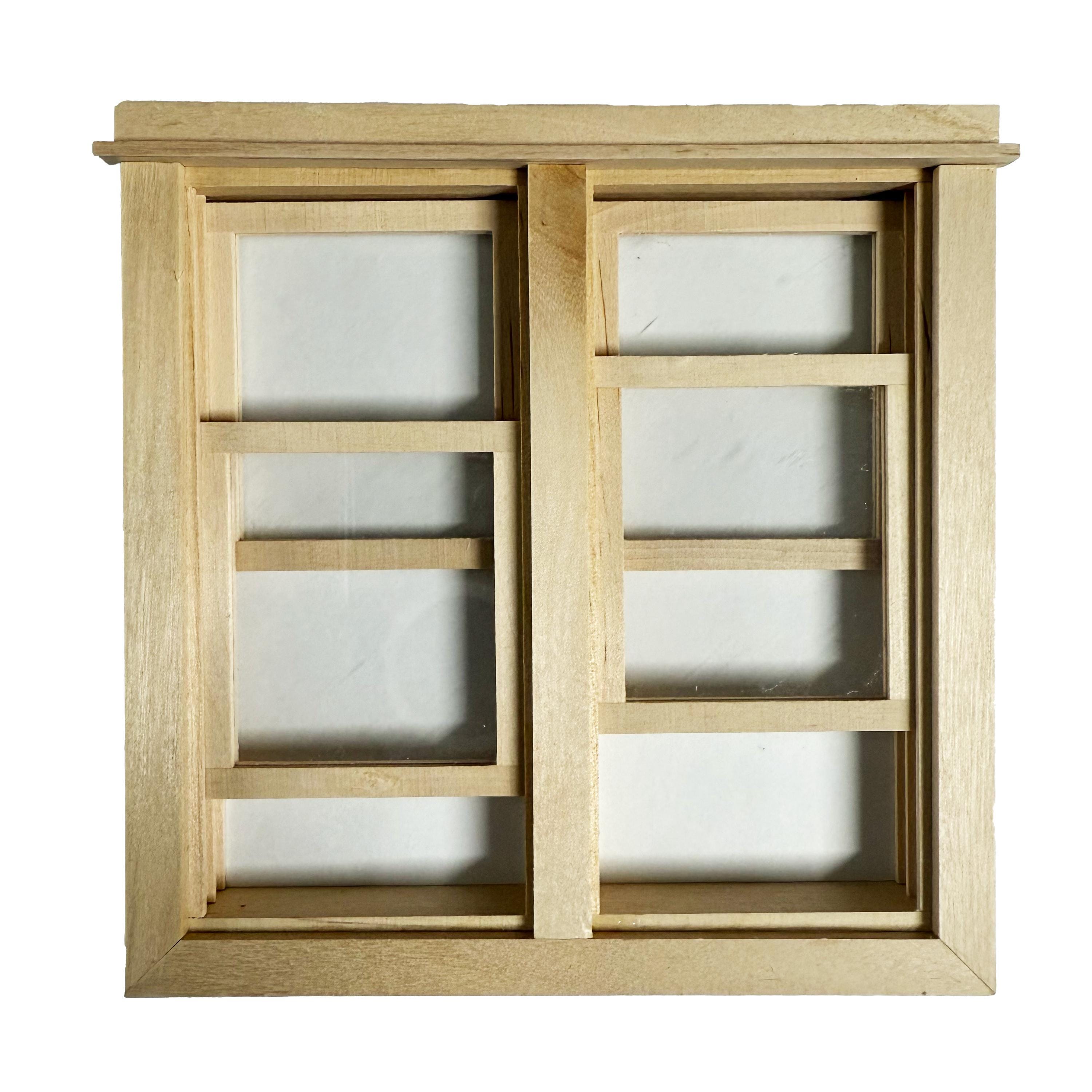 Unfinished Wooden Miniature Double Window With Sliding Movable Parts ...