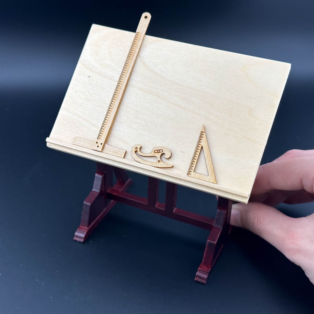 Architect's Wooden Drafting Drawing Table With Rulers 1:12 Dollhouse ...