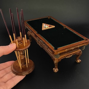 Miniature Pool Table Set for 1:12 Dollhouse Wooden Walnut Billiards Top ...
