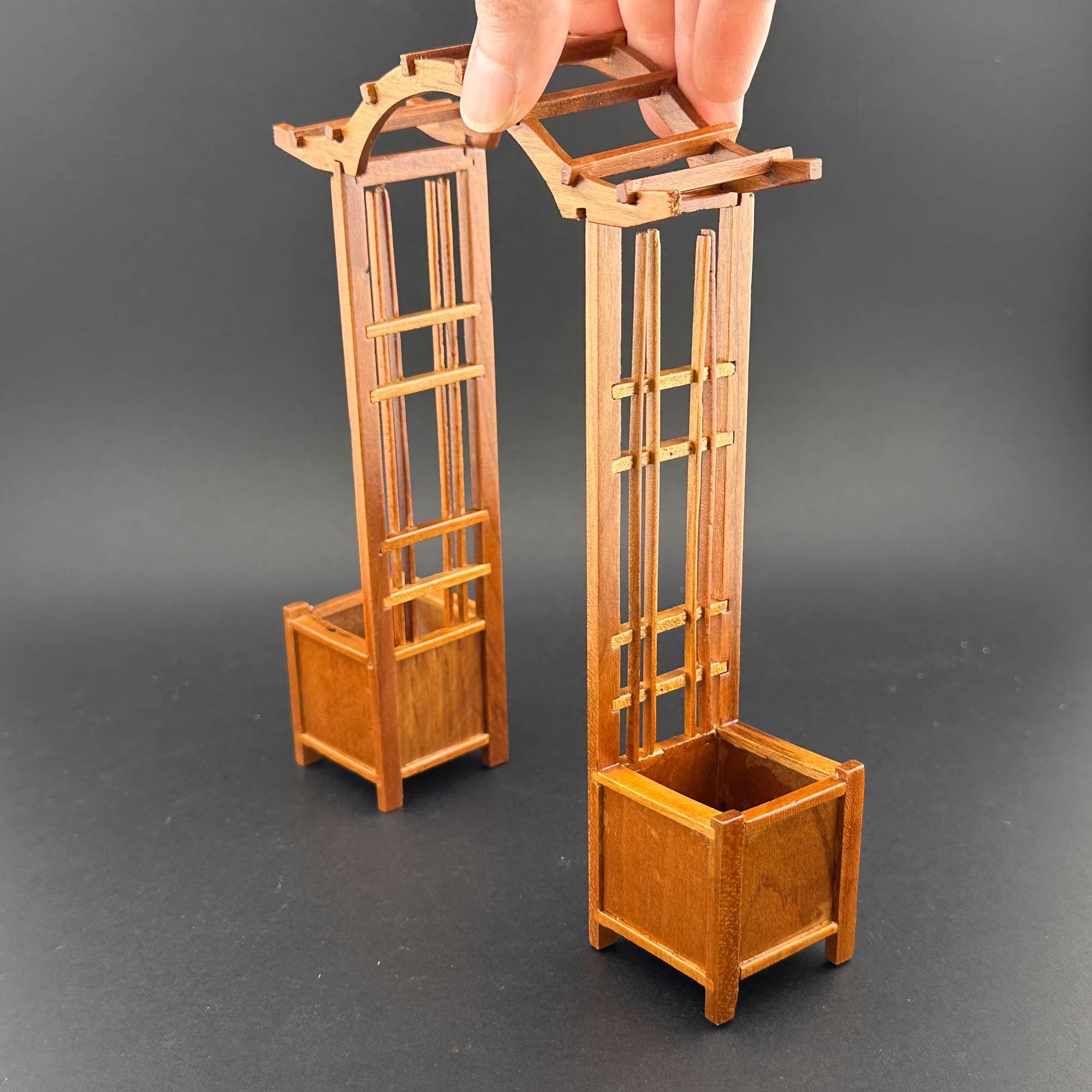 Miniature Wooden Garden Canopy Arbor Archway and Planters for Dollhouse ...