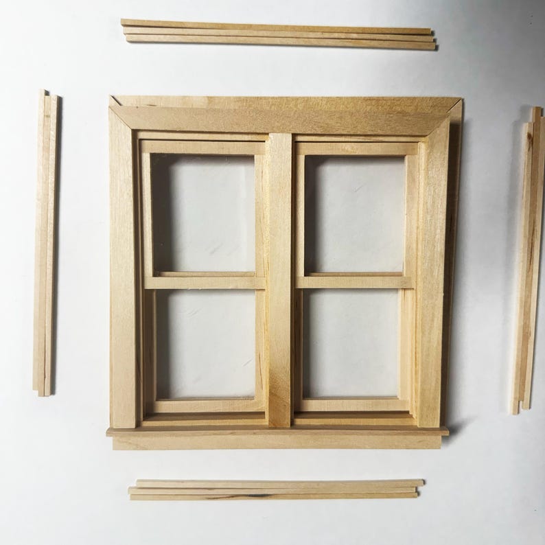 Unfinished Wooden Miniature Double Window With Sliding Movable Parts ...