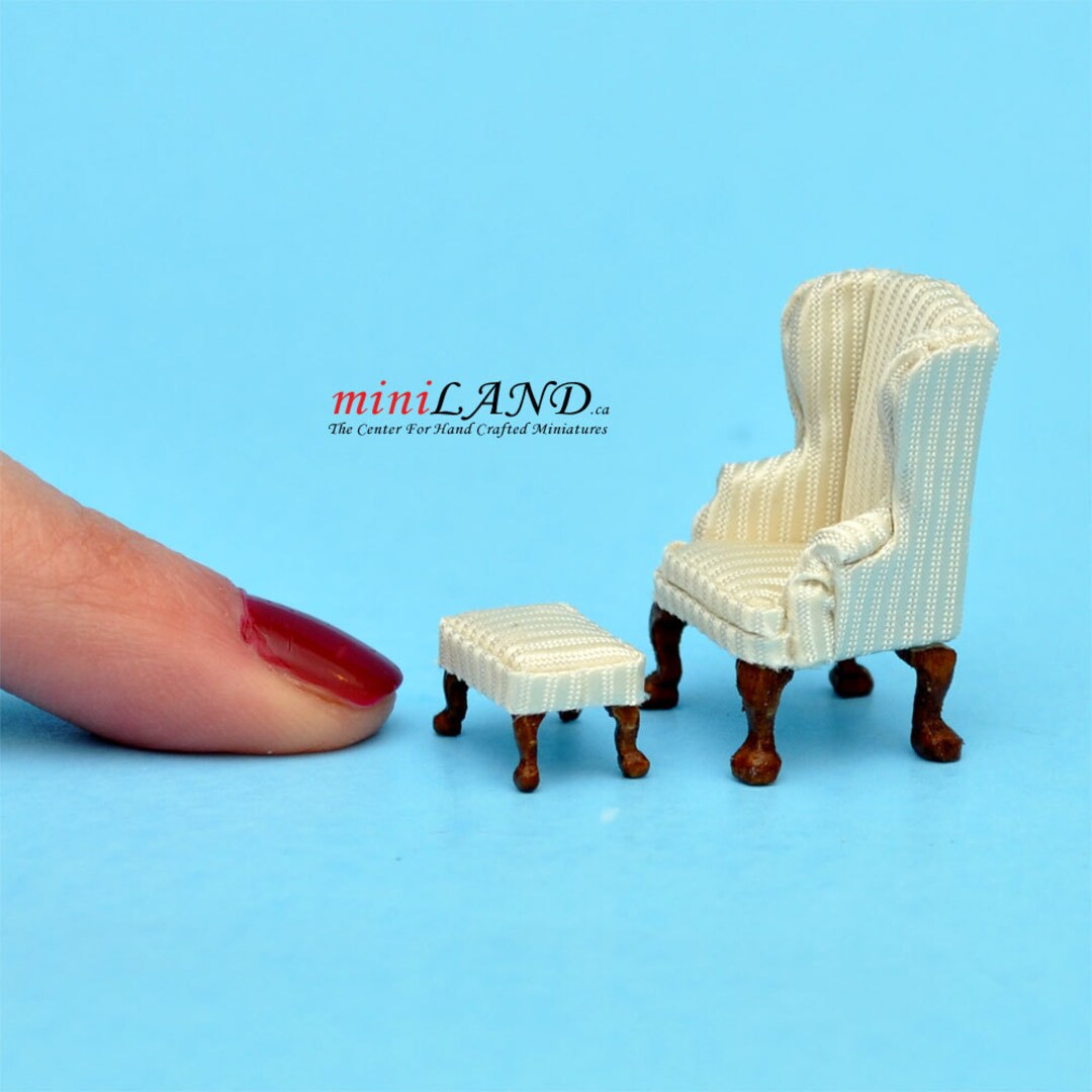 1:48 1/4" Quarter Scale Queen Ann Armchair and Stool Set 2pcs Top ...