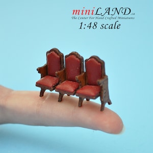 1:48 1/4" Scale Triple Seats THEATRE CHAIR Dollhouse Cinema Red Leather ...