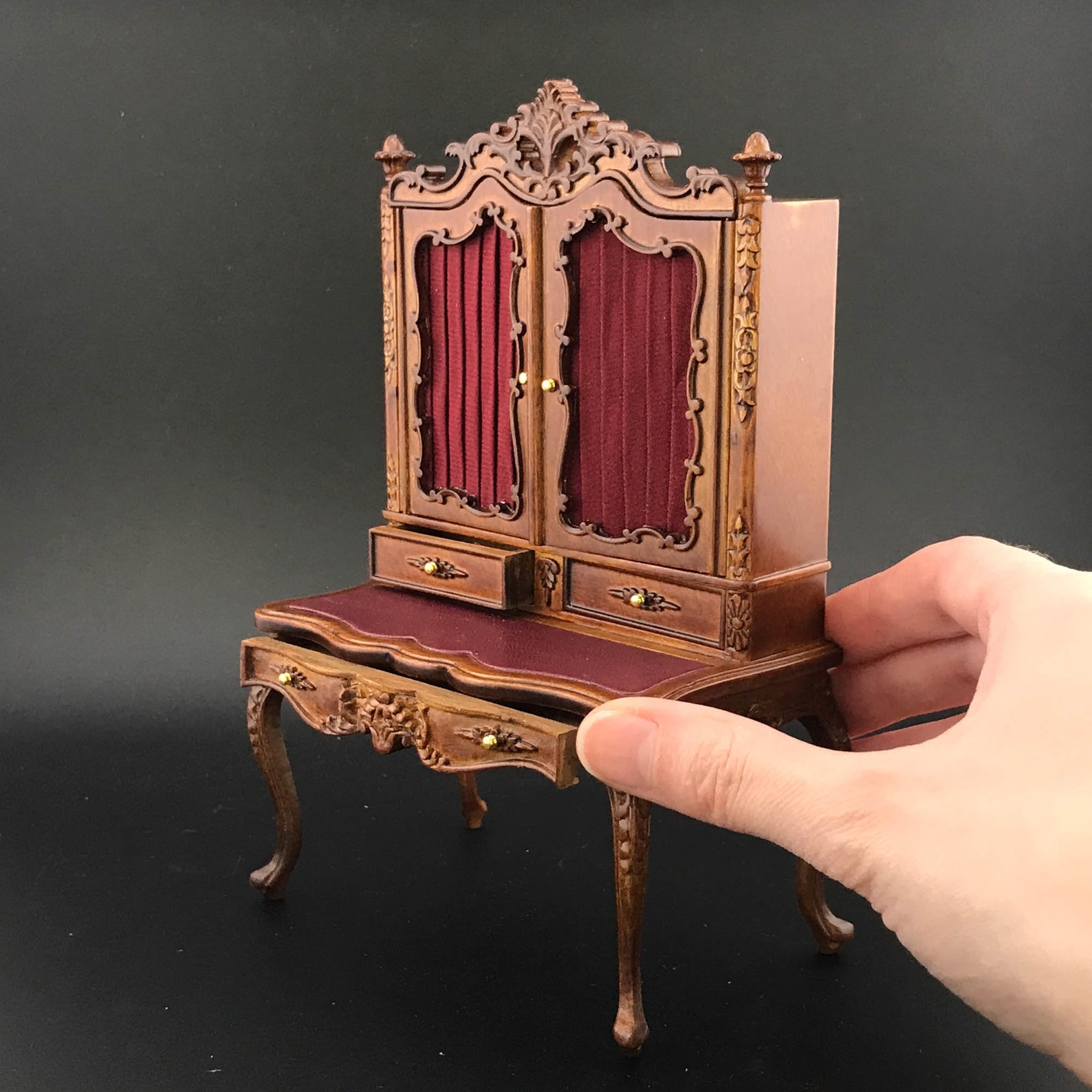 Victorian French SHOWCASE Desk Unit for 1:12 Dollhouse Miniature Shelf ...
