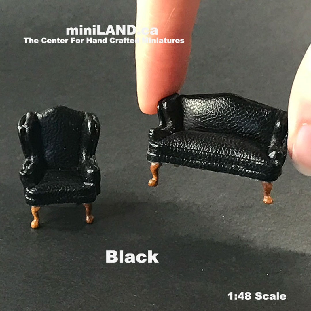 1:48 1/4" Quarter Scale Queen Anne Leather Sofa and Wing Chair Set ...