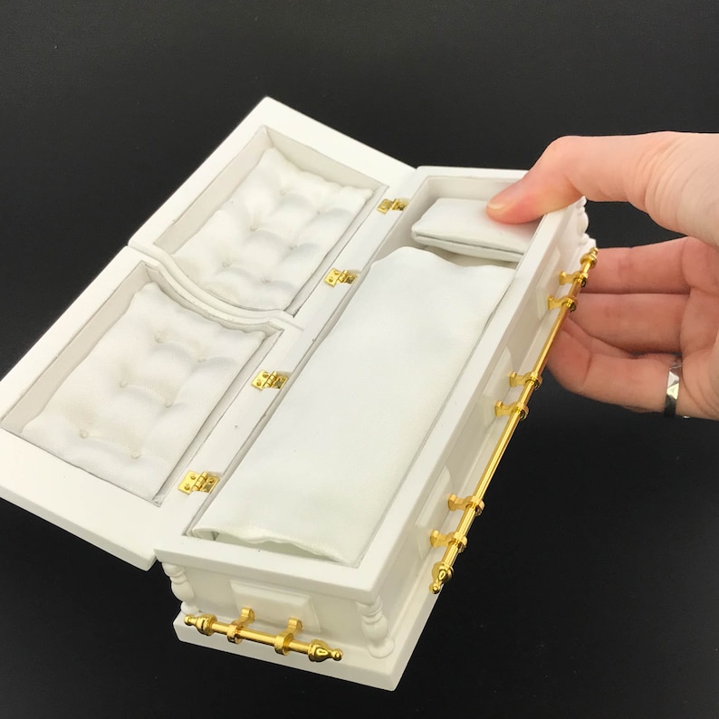 1:12 Wooden Miniature Coffin Casket WHITE Color With Brass Metal Rod ...