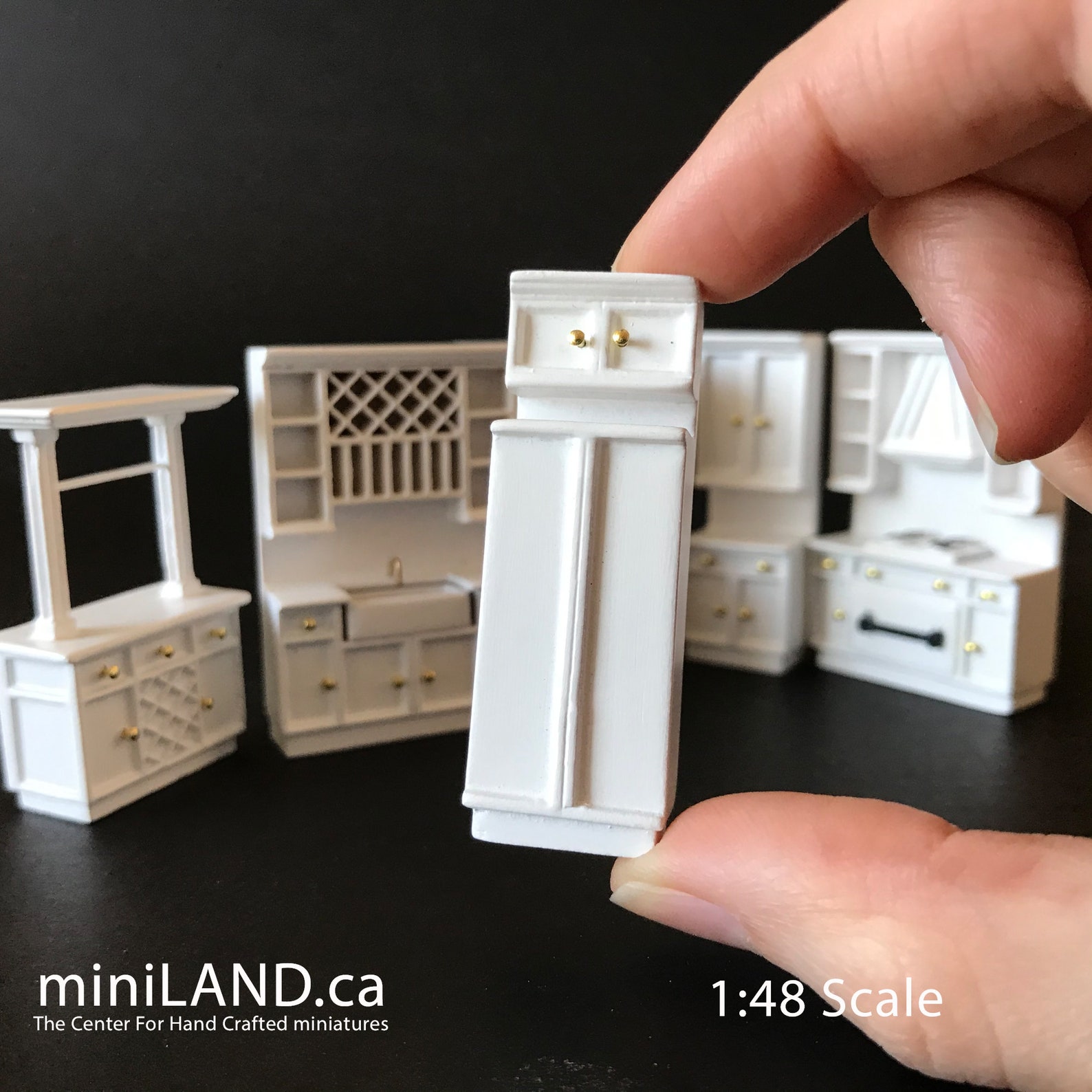 1:48 1/4 Quarter Scale Kitchen Set 6pcs Wood Refrigerator Stove Sink ...