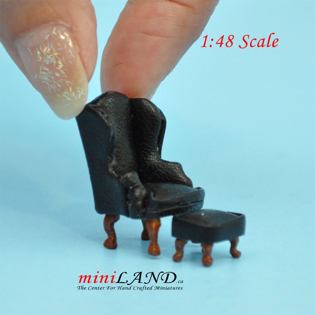 1:48 1/4" Quarter Scale Queen Ann Armchair and Stool Set 2pcs Top ...