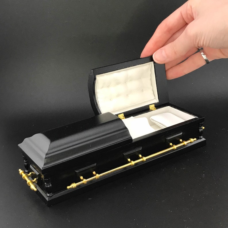 1:12 Wooden Miniature Coffin Casket BLACK Color With Brass Metal Rod ...