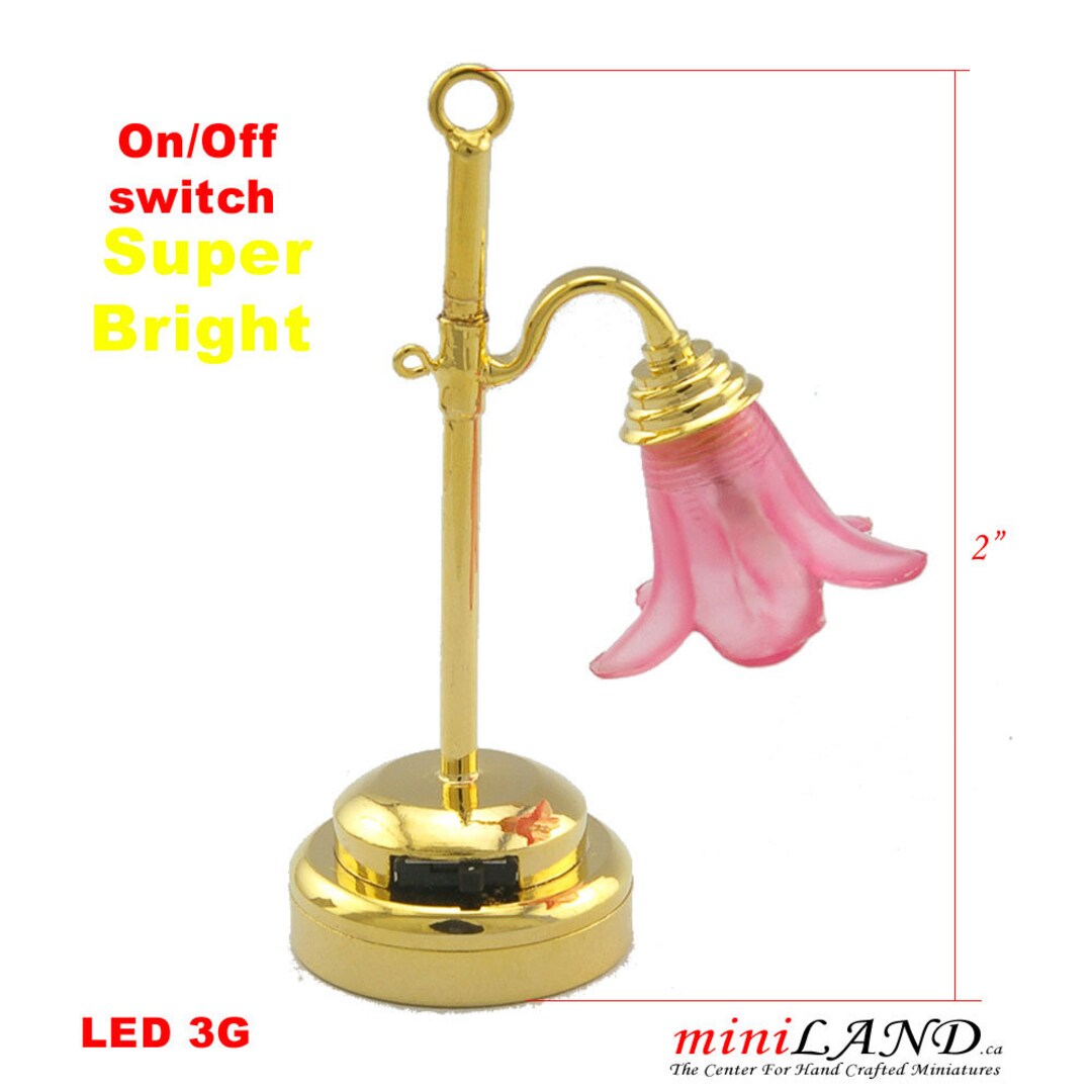 Brass Table Lamp Tulip Pink LED Super Bright With On/off Switch for 1: ...