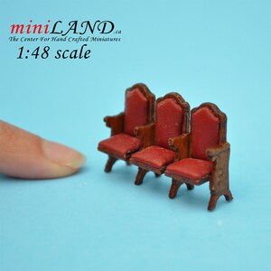 1:48 1/4" Scale Triple Seats THEATRE CHAIR Dollhouse Cinema Red Leather ...