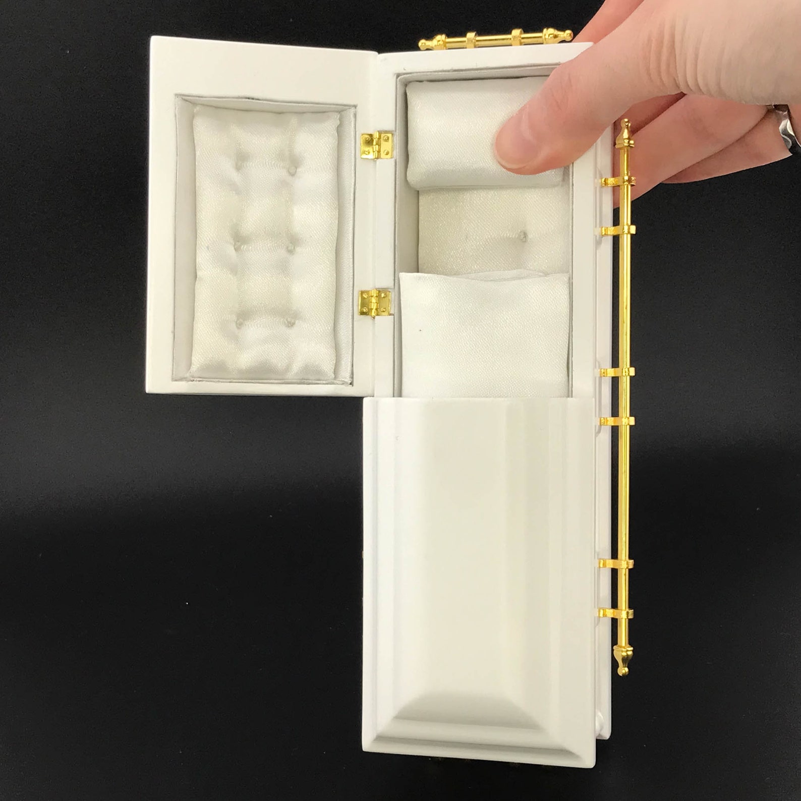 1:12 Wooden Miniature Coffin Casket WHITE Color With Brass Metal Rod ...