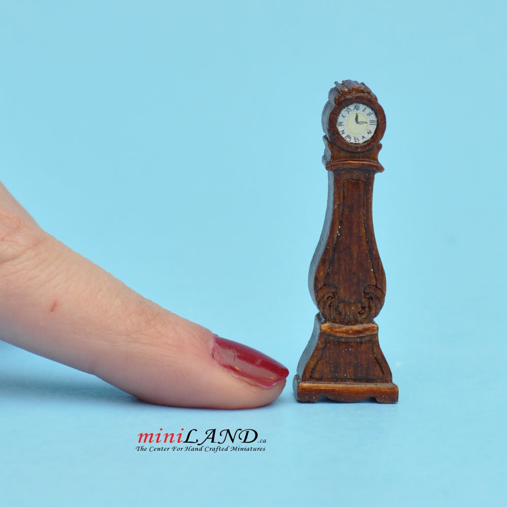 1:48 1/4" Quarter Scale Grandfather Clock Top Quality Walnut Dollhouse ...