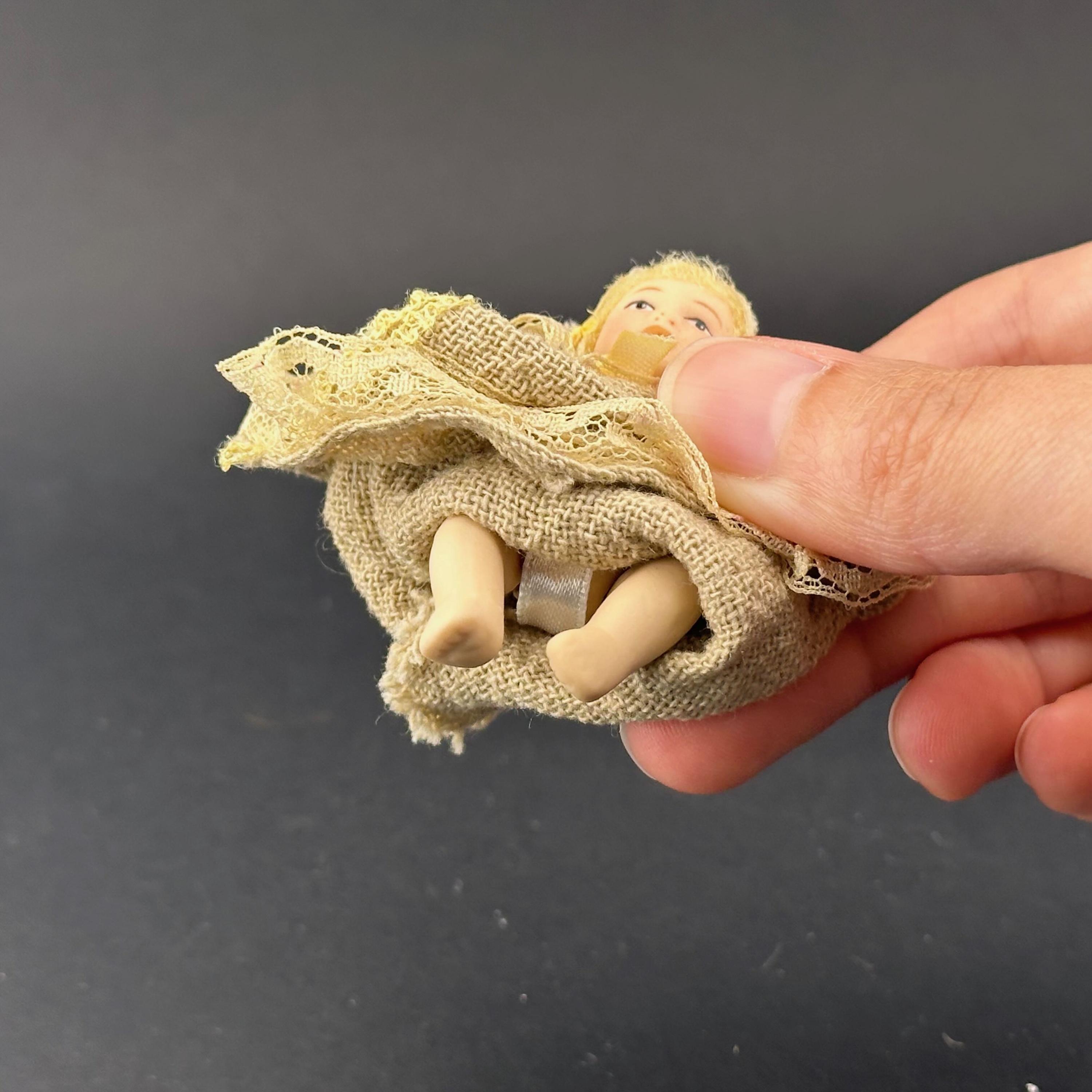 Miniature Baby Doll in Beige Christening Gown – 1:12 Scale Porcelain ...