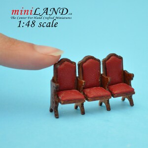 1:48 1/4" Scale Triple Seats THEATRE CHAIR Dollhouse Cinema Red Leather ...