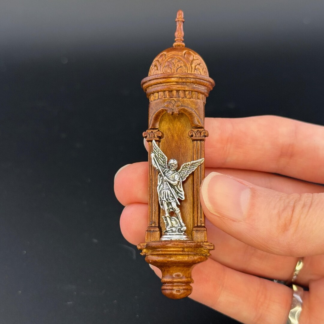 Saint Michael Figurine in Walnut Church Niche – 1:12 Miniature Church ...