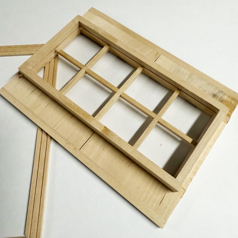 Unfinished Wooden Miniature Window With Side Shutters and Inner Trim ...
