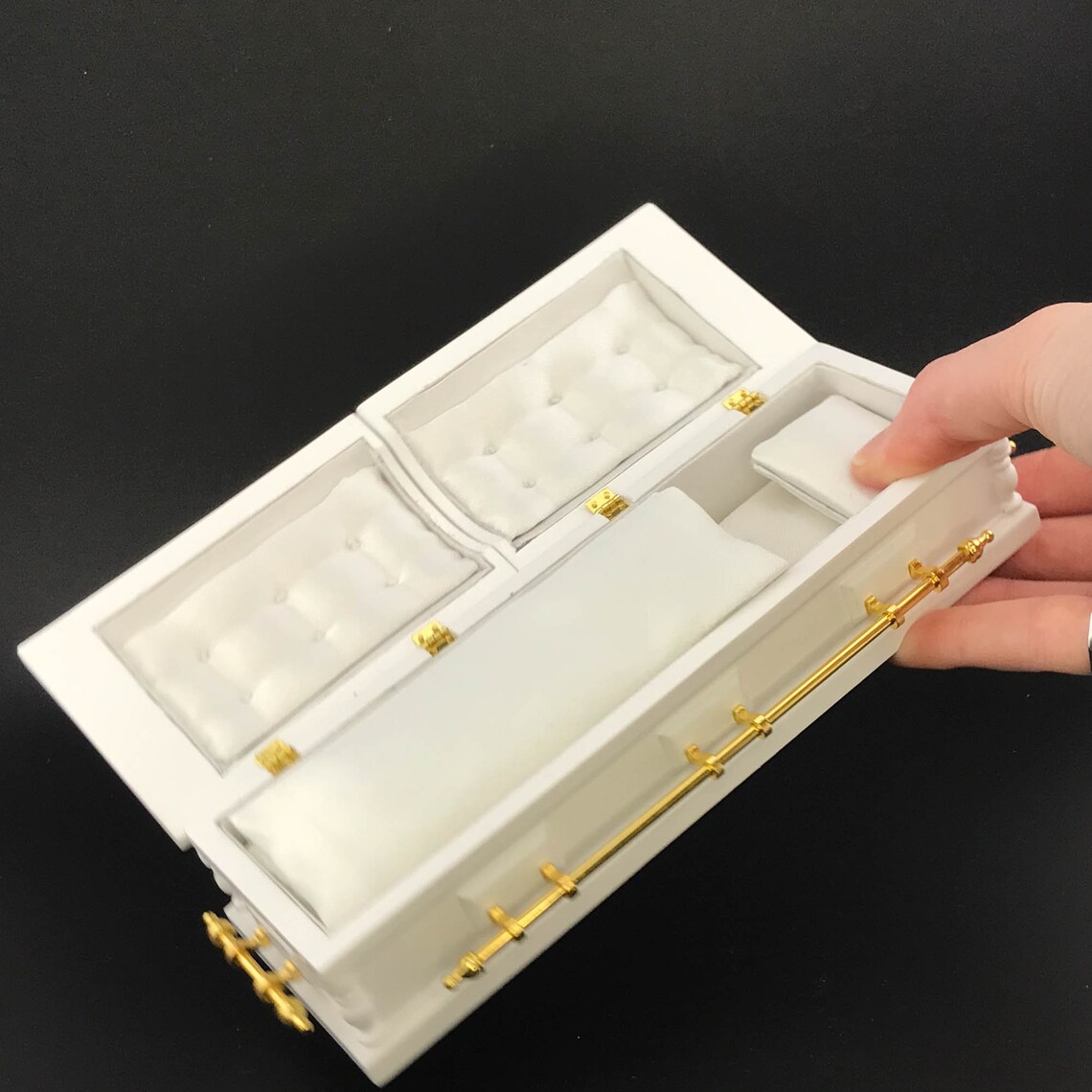 1:12 Wooden Miniature Coffin Casket WHITE Color With Brass Metal Rod ...