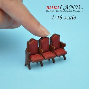 1:48 1/4" Scale Triple Seats THEATRE CHAIR Dollhouse Cinema Red Leather ...