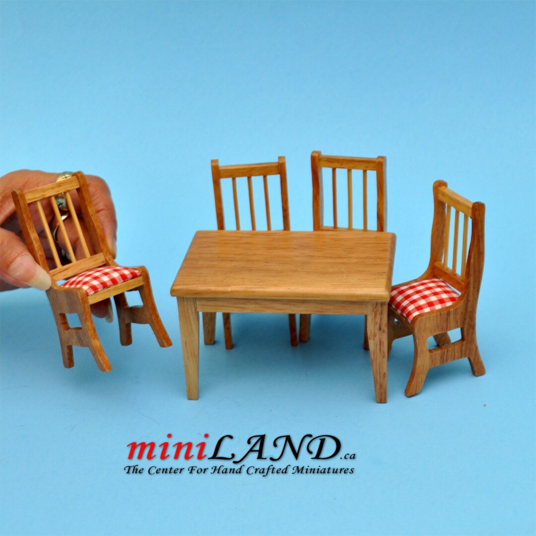 5 Pcs Country Style Kitchen Table With Chairs Oak Dollhouse Miniature 1 ...