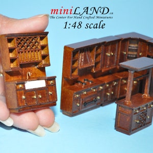 1:48 1/4" Quarter Scale Kitchen Set 6pcs Wood Refrigerator Stove Sink ...