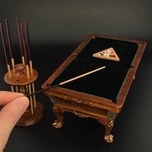 Miniature Pool Table Set for 1:12 Dollhouse Wooden Walnut Billiards Top ...