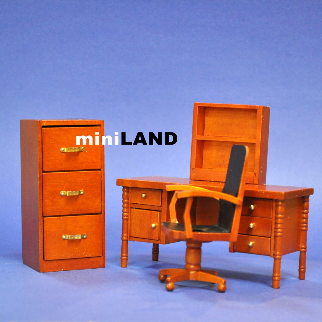 Modern Office Room Set 4 Pcs 1:12 Scale for Dollhouse Miniatures WN ...