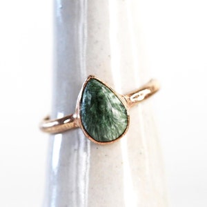 Seraphinite Ring - Stone Stacking Ring - Green Stone - Teardrop Stone Ring - Etsy