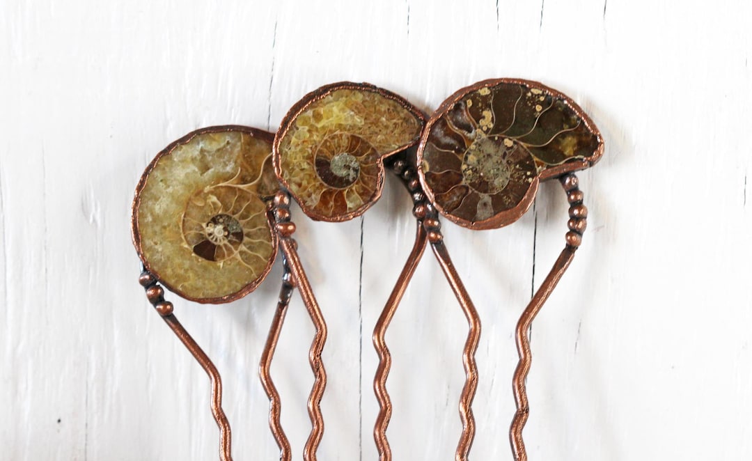 Ammonite Hair Fork - Copper Hair Jewelry - Fossilized Hair Accessory - Etsy