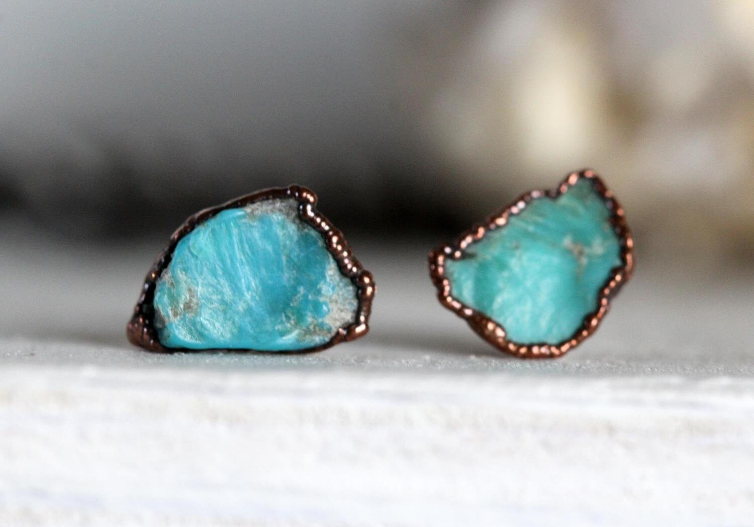 Turquoise Earrings Bright Blue Stone Posts Sterling Silver | Etsy