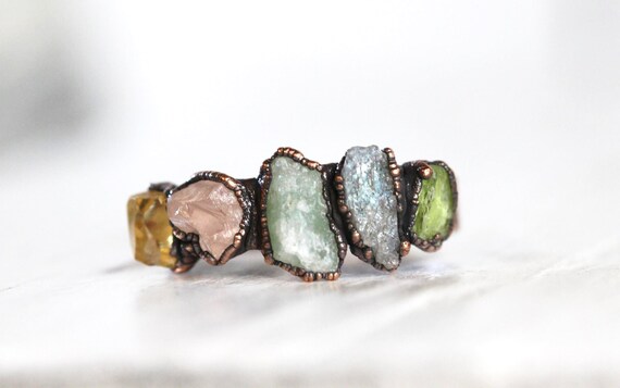 Lucky Stone Ring Raw Stone Silver Ring Multi Stone Crystal - Etsy