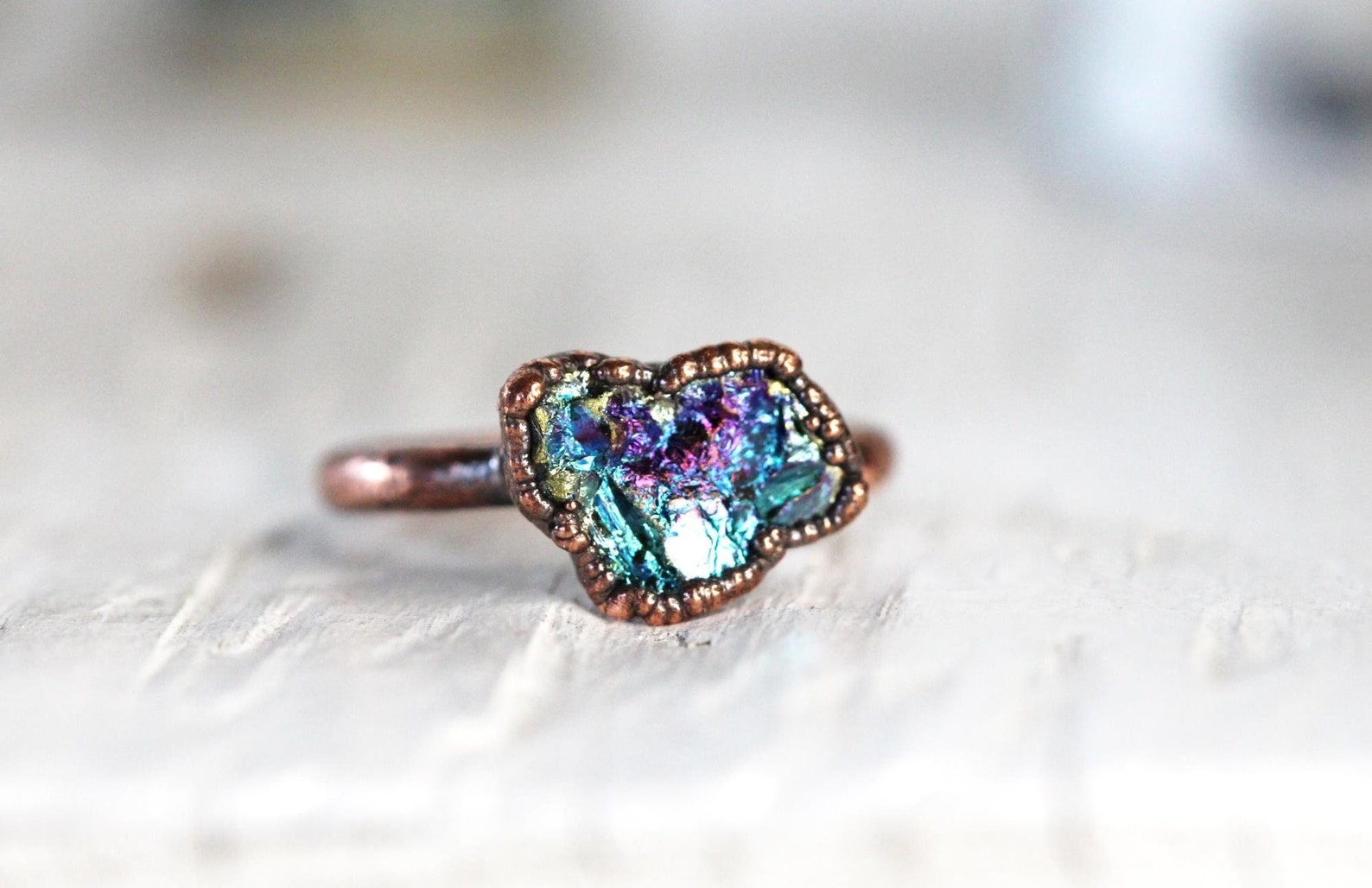 Peacock Ore Ring Rustic Stone Ring Chalcopyrite Ring | Etsy