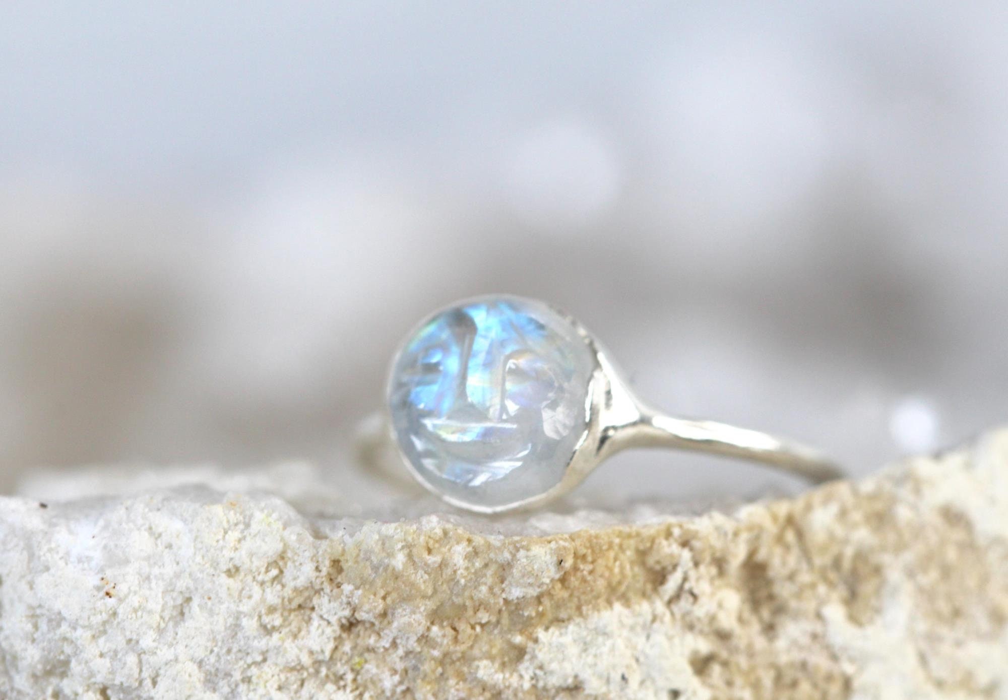 Moonstone Ring - Moon Face Ring - Man in the Moon - Carved Stone Ring