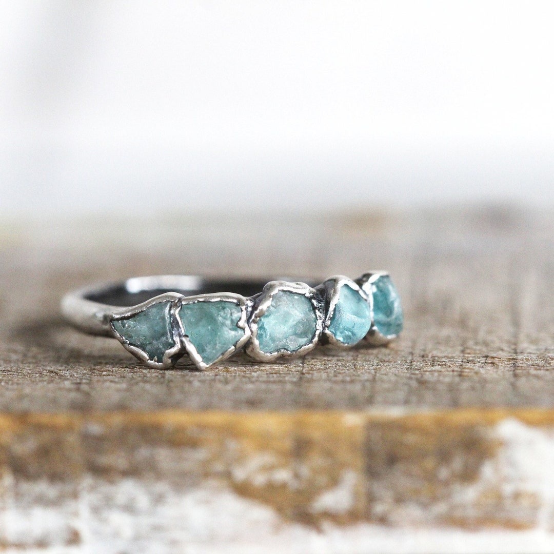 Blue Apatite Ring - Raw Crystal - Multi Stone Stone Stacker - Etsy