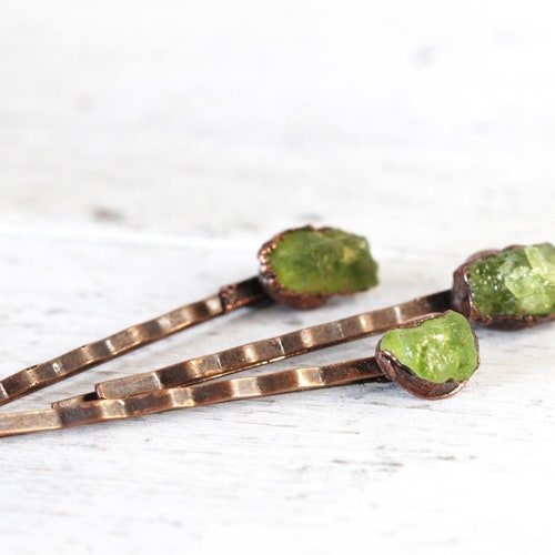 Stone Bobby Pin Peridot Hair Pin Copper Electroformed - Etsy