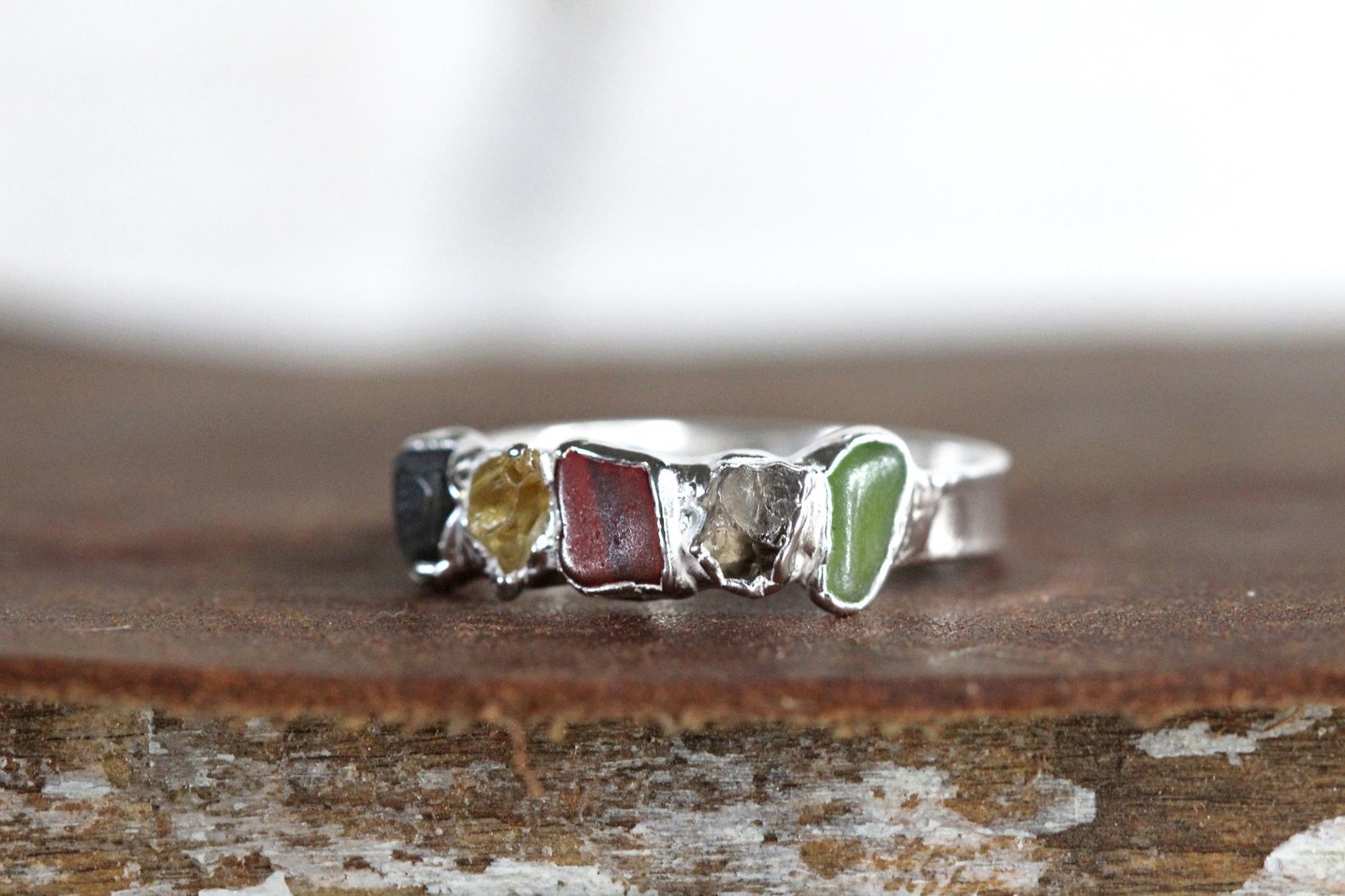 Lucky Stone Ring - Raw Stone Silver Ring - Multi Stone Crystal and ...